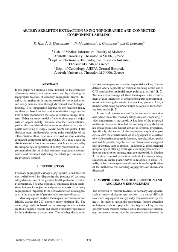 (PDF) Artery skeleton extraction using topographic and connected component labeling