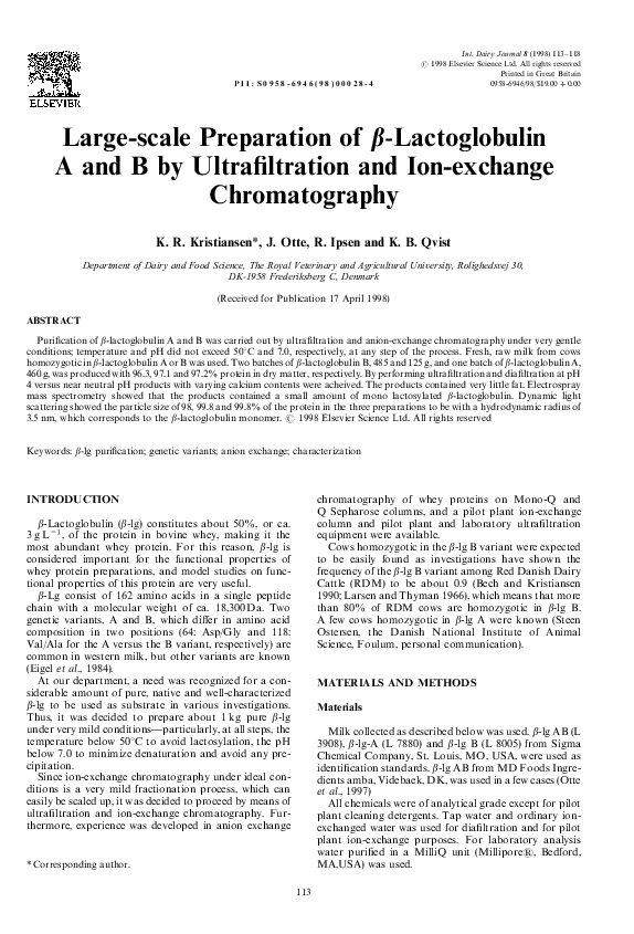 (PDF) Large-scale Preparation of β-Lactoglobulin A and B by ...