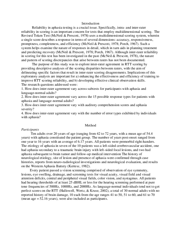 (PDF) Exploring Inter-rater Agreement in Scoring of the Revised Token ...