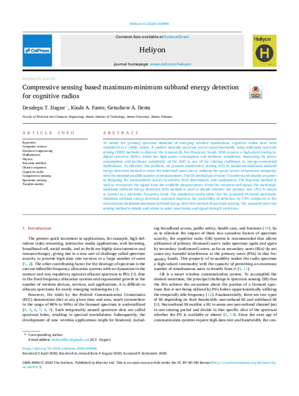 Pdf Compressive Sensing Based Maximum Minimum Subband Energy Detection For Cognitive Radios
