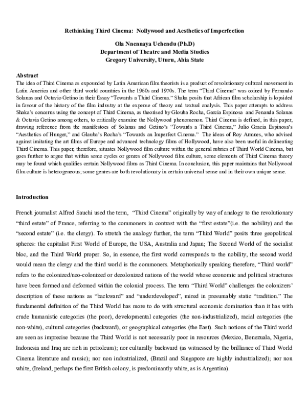 (DOC) Rethinking Third Cinema: Nollywood and Aesthetics of Imperfection