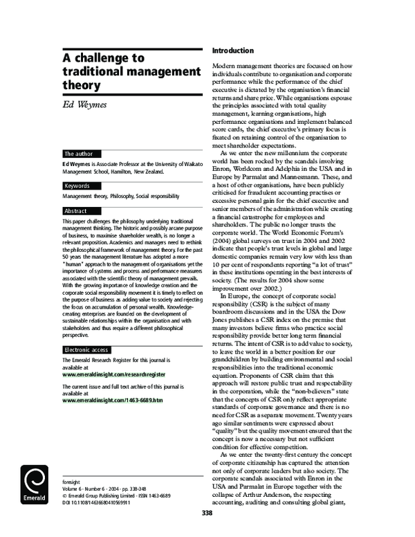 (PDF) A challenge to traditional management theory