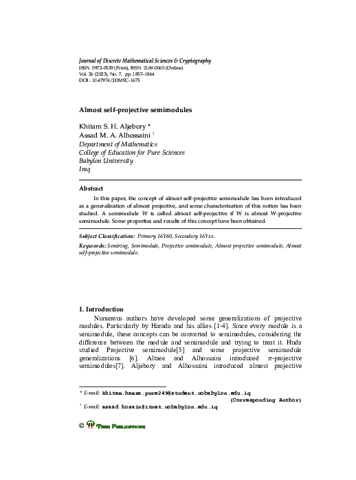 (PDF) Almost self-projective semimodules