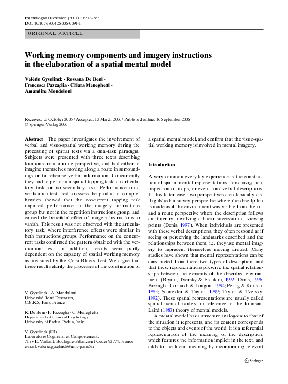 (PDF) Working memory components and imagery instructions in the elaboration of a spatial mental ...