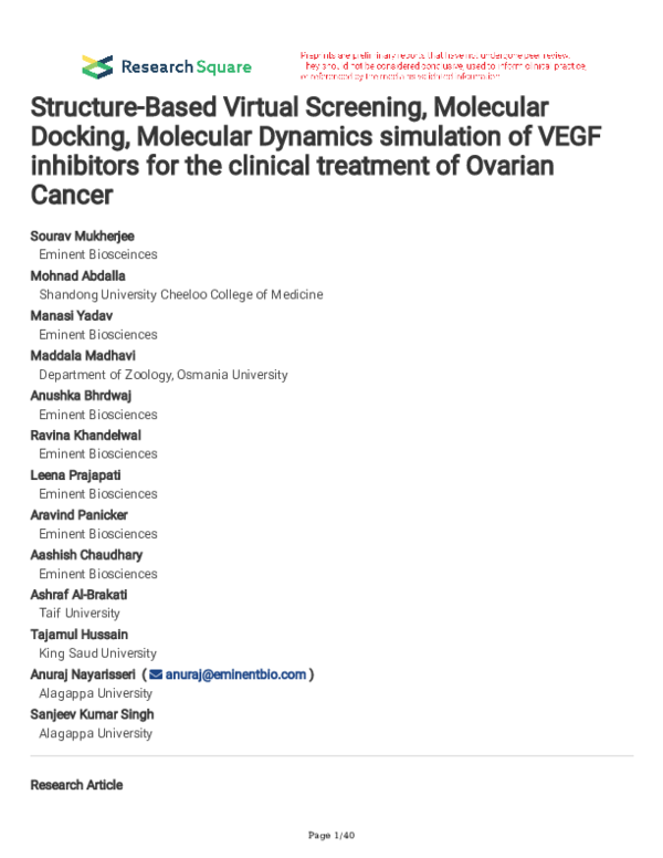 (PDF) Structure-Based Virtual Screening, Molecular Docking, and Molecular Dynamics Simulation of ...