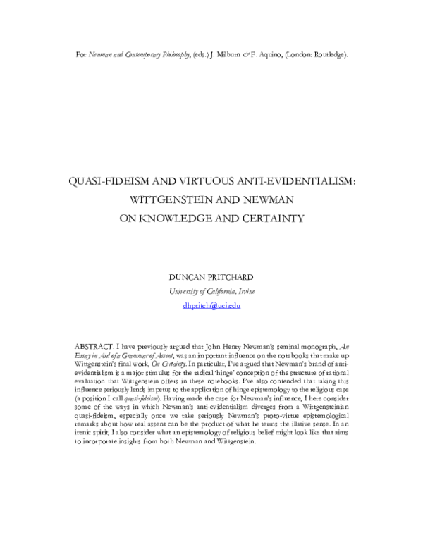(PDF) ‘Quasi-Fideism and Virtuous Anti-Evidentialism: Wittgenstein and ...
