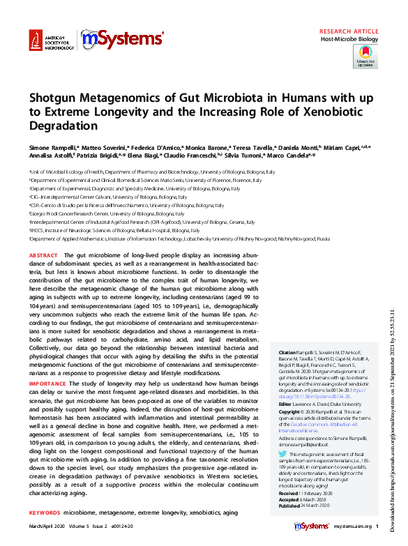 (PDF) Shotgun Metagenomics of Gut Microbiota in Humans with up to Extreme Longevity and the ...