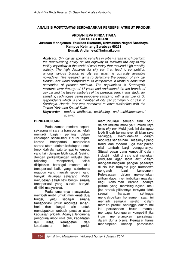 (PDF) Analisis Positioning Berdasarkan Persepsi Atribut Produk