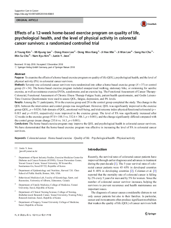 (PDF) Effects of a 12-week home-based exercise program on the level of physical activity ...