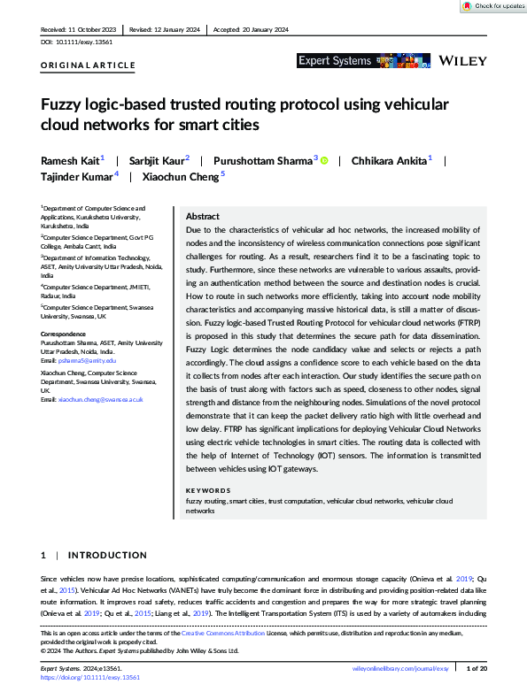 Pdf Fuzzy Logic Based Trusted Routing Protocol Using Vehicular Cloud Networks For Smart Cities 