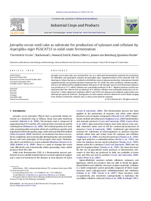 (PDF) Jatropha curcas seed cake as substrate for production of xylanase ...