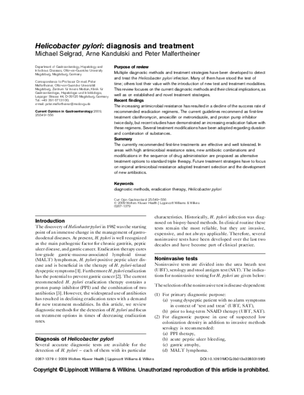 (PDF) Helicobacter pylori: diagnosis and treatment