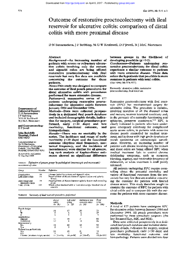(PDF) Outcome of restorative proctocolectomy with ileal reservoir for ...