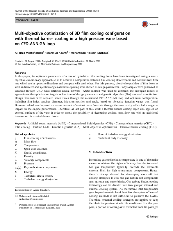 (PDF) Multi-objective optimization of 3D film cooling configuration with thermal barrier coating ...