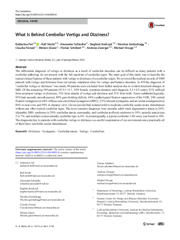 (PDF) What Is Behind Cerebellar Vertigo and Dizziness?