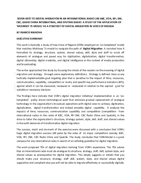 (DOC) SEVEN KEYS TO DIGITAL MIGRATION IN AN INTERNATIONAL RADIO LIKE ...