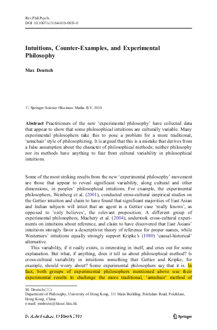 (PDF) Intuitions, Counter-Examples, and Experimental Philosophy