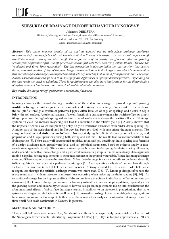 (PDF) Subsurface drainage runoff behaviour in Norway