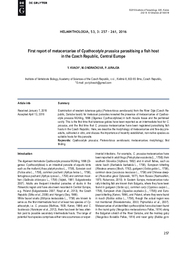 (PDF) First report of metacercariae of Cyathocotyle prussica ...