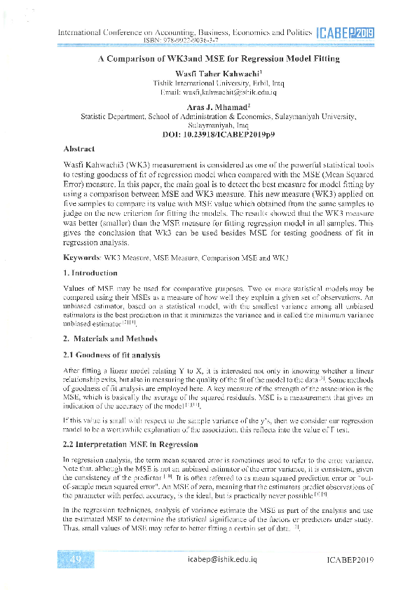(PDF) A Comparison of WK3 and MSE for Regression Model Fitting | Wasfi ...