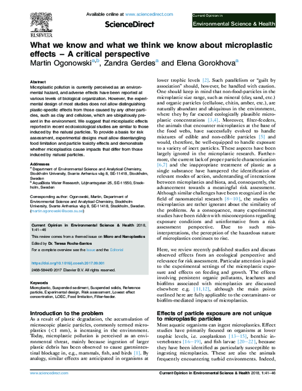(PDF) What we know and what we think we know about microplastic effects ...
