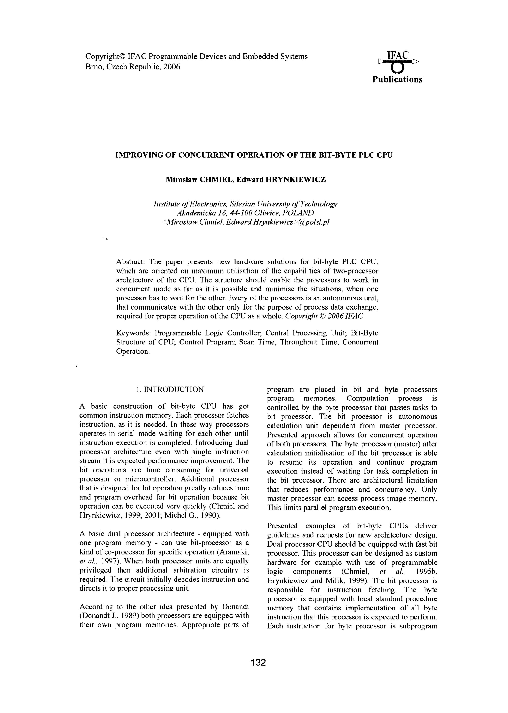 (PDF) Improving of concurrent operation of the Bit-Byte PLC CPU