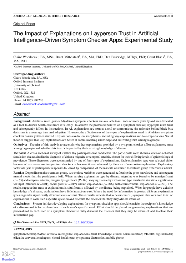 (PDF) The Impact of Explanations on Layperson Trust in Artificial ...