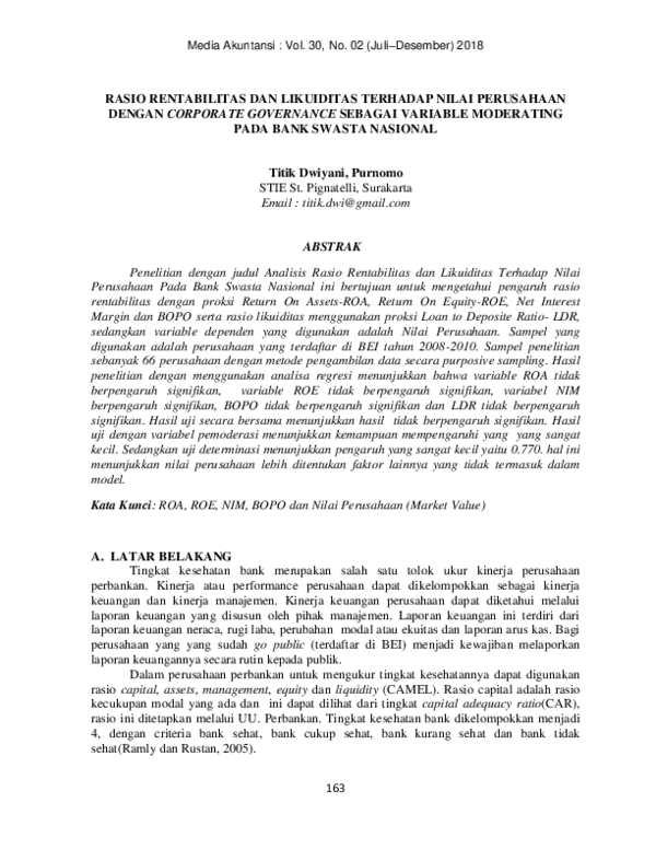 (PDF) Rasio Rentabilitas Dan Likuiditas Terhadap Nilai Perusahaan ...