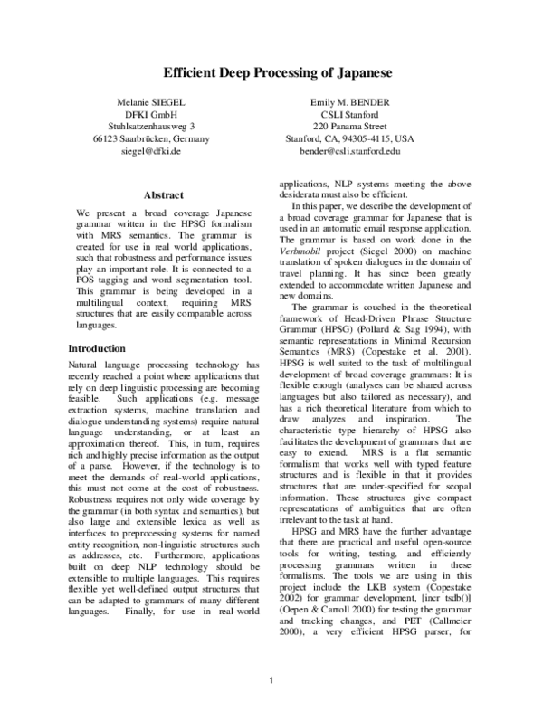 Pdf Efficient Deep Processing Of Japanese