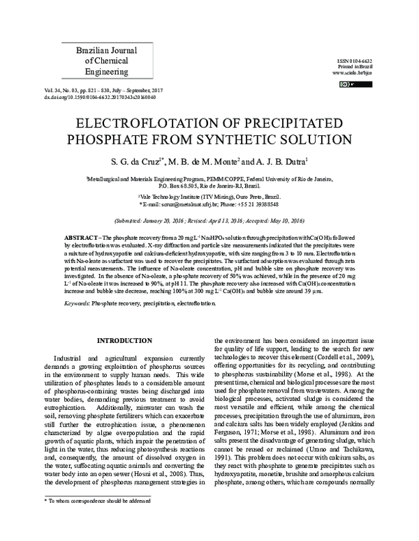 (PDF) Electroflotation of precipitated phosphate from synthetic solution