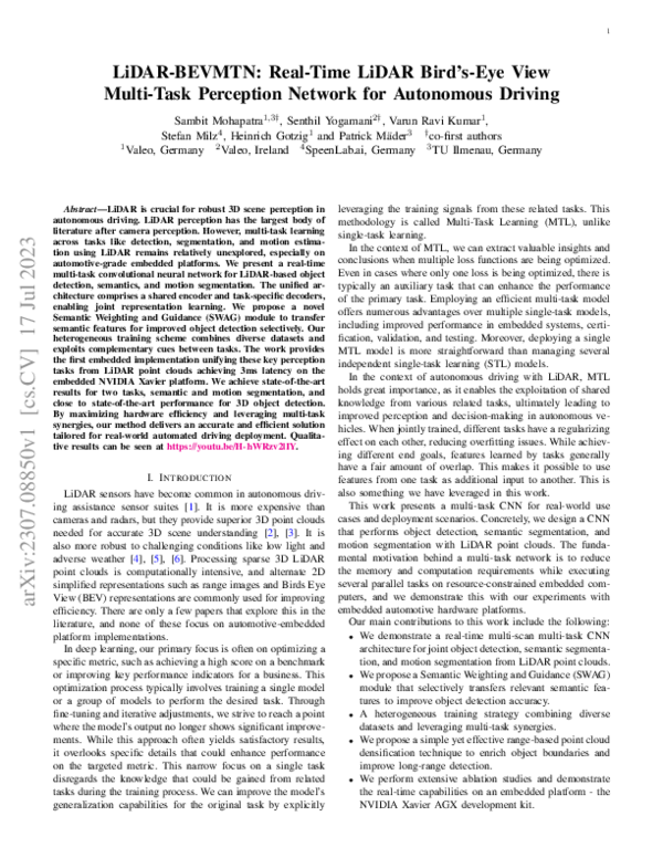 (PDF) LiDAR-BEVMTN: Real-Time LiDAR Bird's-Eye View Multi-Task Perception Network for Autonomous ...