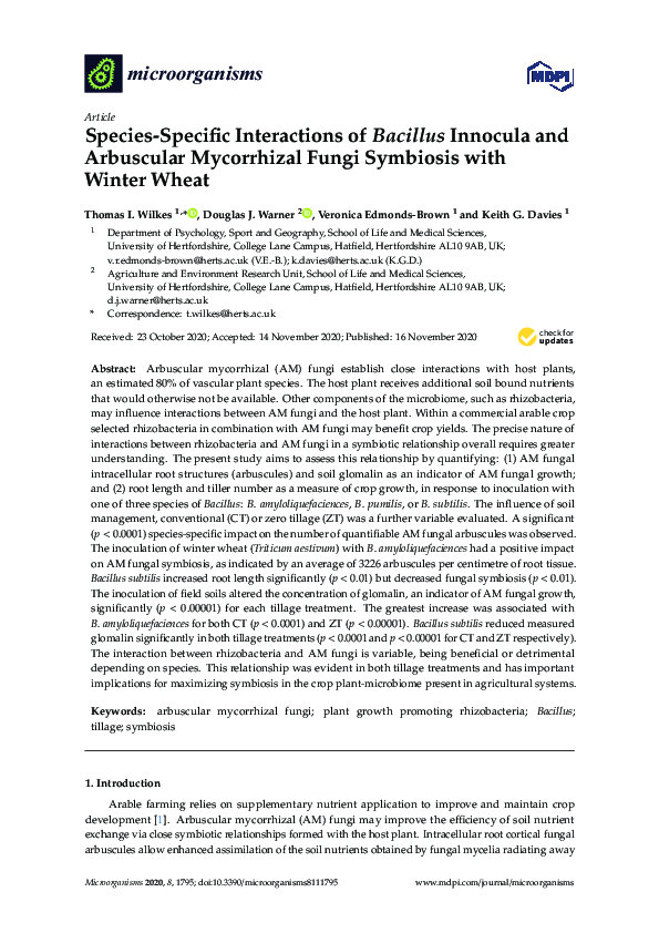 (PDF) Species-Specific Interactions of Bacillus Innocula and Arbuscular Mycorrhizal Fungi ...