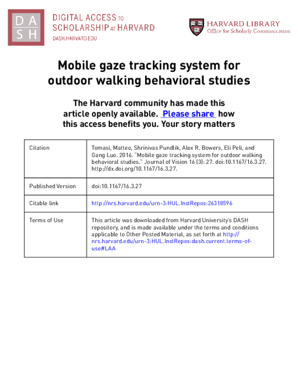 (PDF) Mobile gaze tracking system for outdoor walking behavioral studies