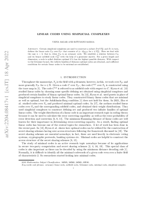(PDF) Linear codes using simplicial complexes