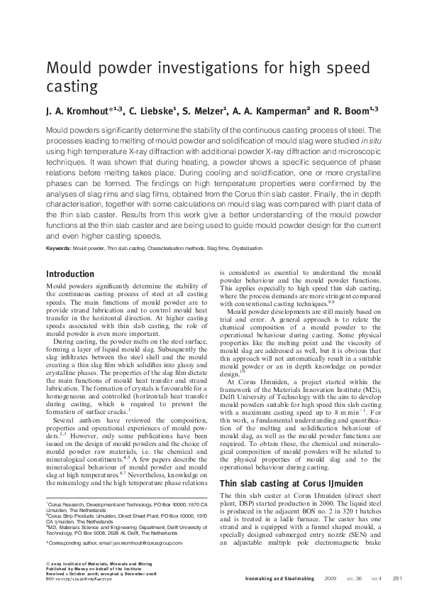 (PDF) Mould powder investigations for high speed casting