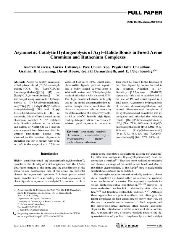 (PDF) Asymmetric Catalytic Hydrogenolysis of Aryl Halide Bonds in Fused ...