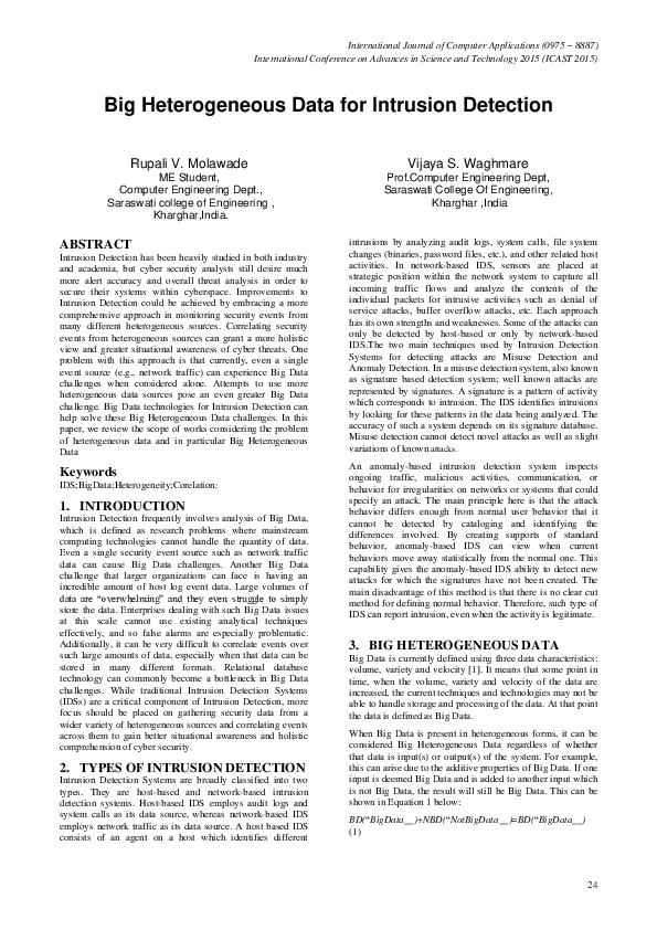 (PDF) Big Heterogeneous Data for Intrusion Detection