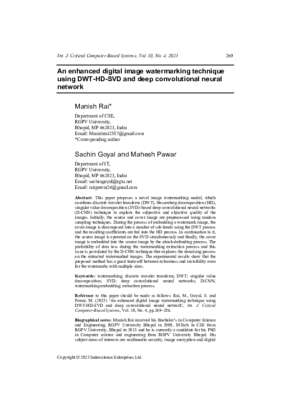 (PDF) An Enhanced Digital Image Watermarking Technique using DWT-HD-SVD and Deep Convolutional ...