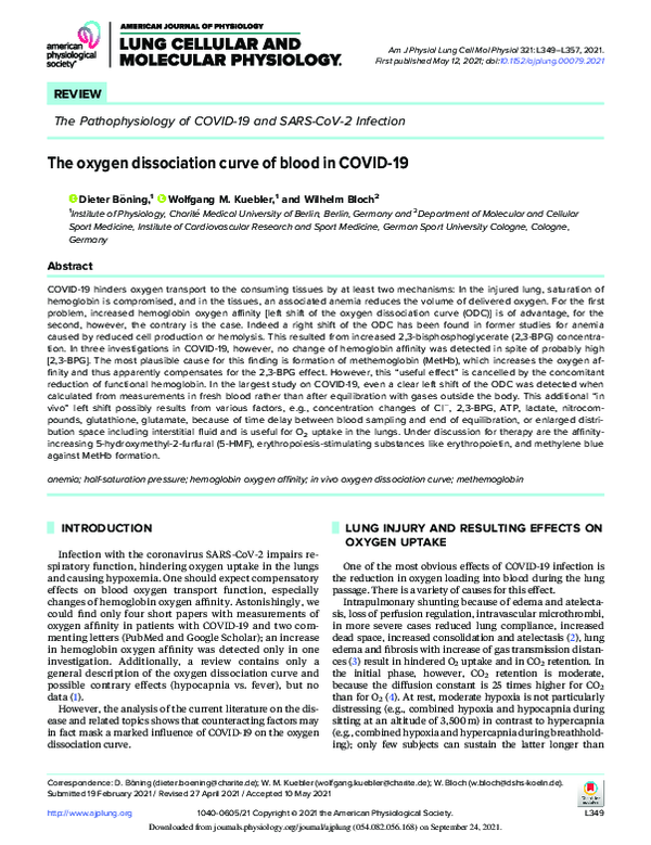 (PDF) The oxygen dissociation curve of blood in COVID-19