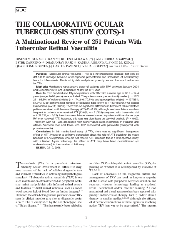 (PDF) The Collaborative Ocular Tuberculosis Study (COTS)-1 Report 3: Polymerase Chain Reaction ...