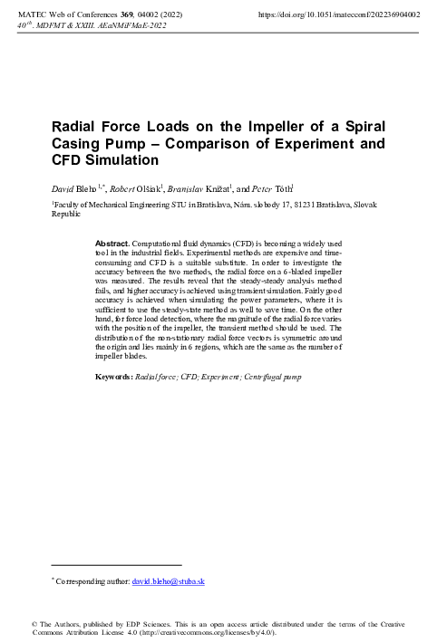 (PDF) Radial Force Loads on the Impeller of a Spiral Casing Pump ...