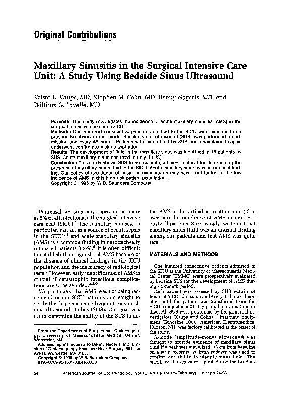 (PDF) Maxillary sinusitis in the surgical intensive care unit: A study ...