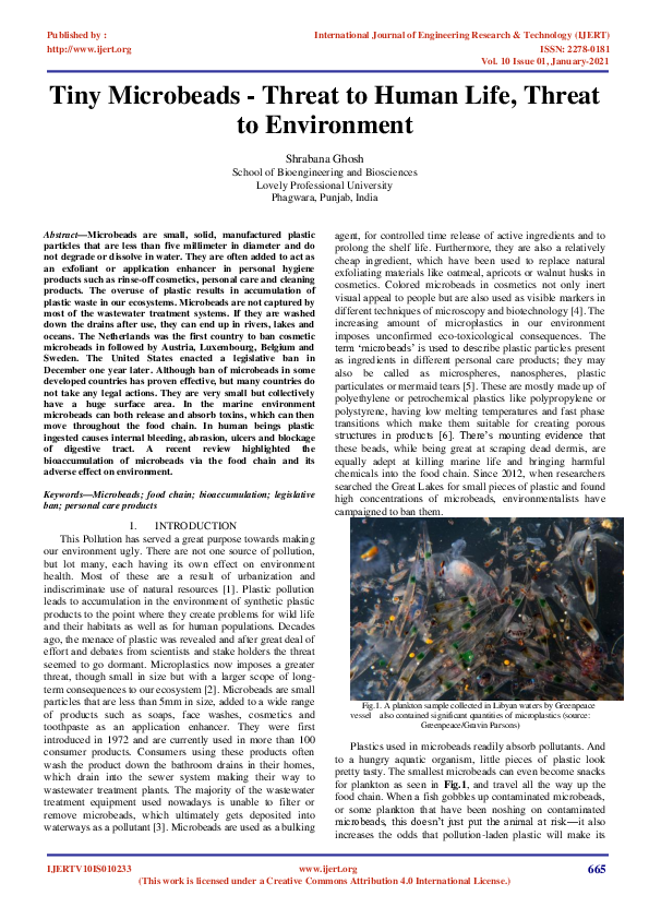 (PDF) Tiny Microbeads - Threat to Human Life, Threat to Environment