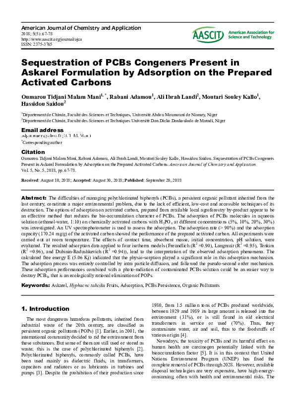 (PDF) Sequestration of PCBs Congeners Present in Askarel Formulation by ...
