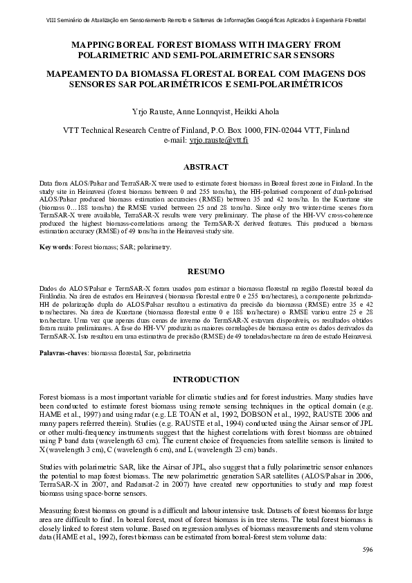 Pdf Mapping Boreal Forest Biomass With Imagery From Polarimetric And Semi Polarimetric Sar