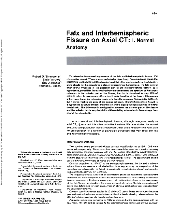 (PDF) Falx and interhemispheric fissure on axial CT: I. Normal anatomy