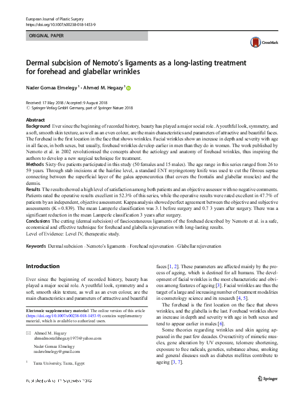 (PDF) Dermal subcision of Nemoto’s ligaments as a long-lasting ...
