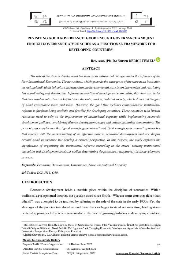 (PDF) Revisiting Good Governance: Good Enough Governance and Just Enough Governance Approaches ...