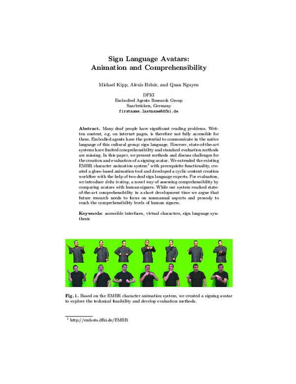 (PDF) Sign Language Avatars: Animation and Comprehensibility