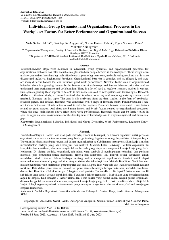 (PDF) Individual, Group Dynamics, and Organizational Processes in the ...